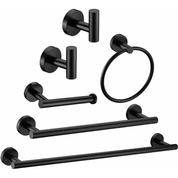 6 Pieces Matte Black Bathroom Hardware Accessories Set Hand Towel Ring ...