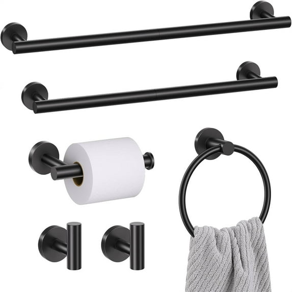 6 Pieces Matte Black Towel Bar Set Bathroom Hardware Set, 23.6Inch ...