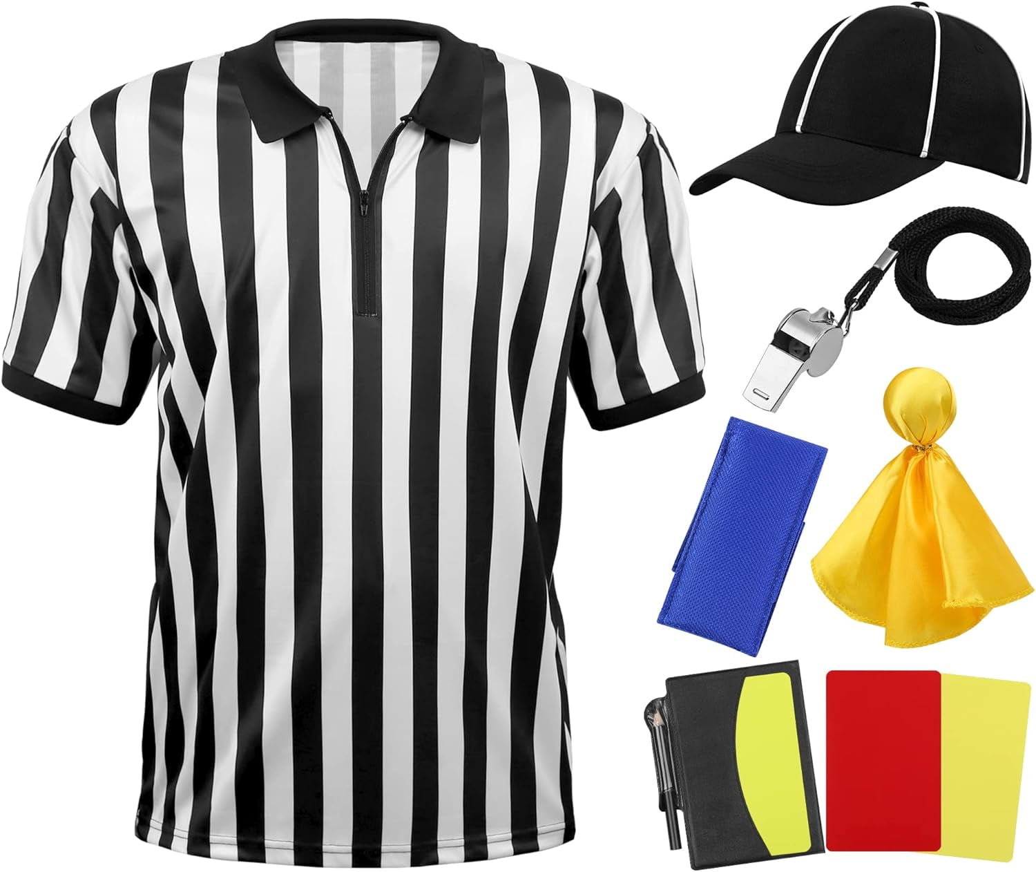 ILANKTOZI Men's Referee Costume Set, Striped Shirt, Hat, Whistle, Cards ...