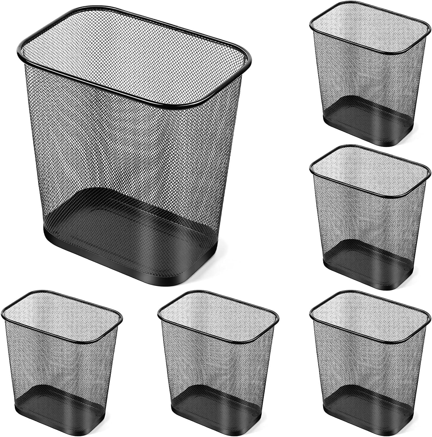 6 Pieces Mesh Square Trash Cans 4 Gallons Wire Wastebasket for Home ...