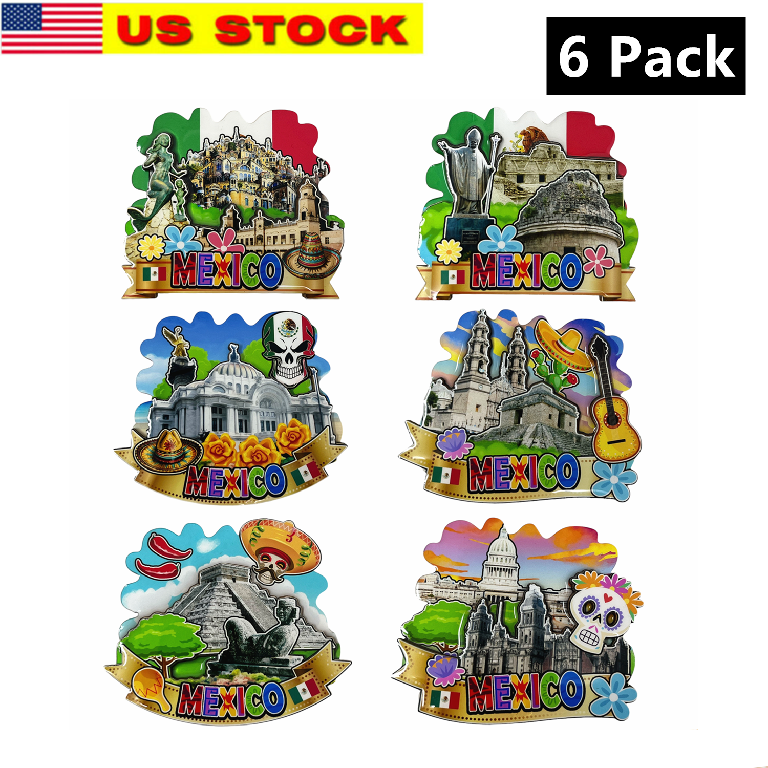 6 Pieces Mexico 3D Fridge Magnet, Refrigerator Magnets, Mexican Design ...