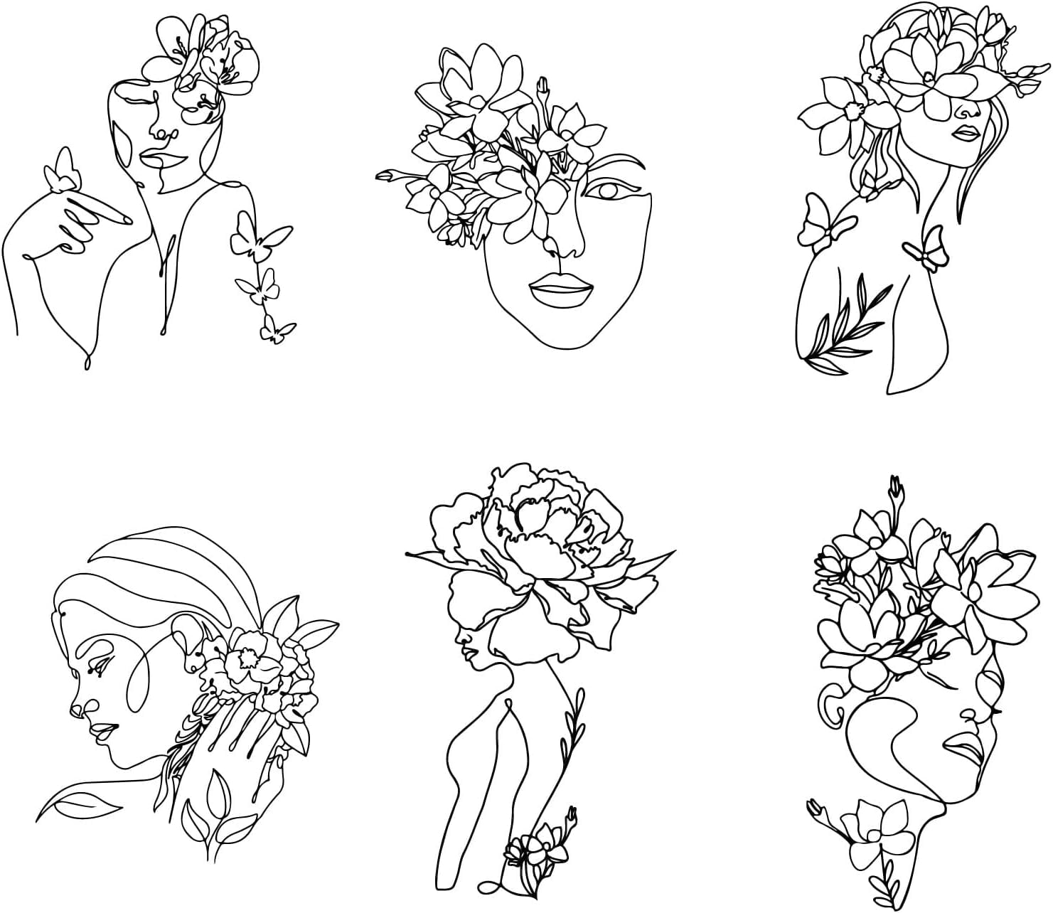 6 Pieces Minimalist Abstract Figure Wall Decals Modern Women Face ...