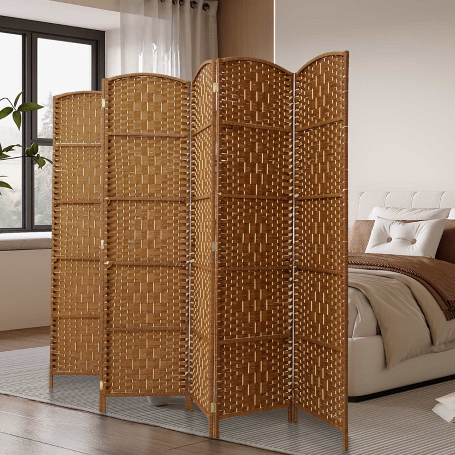 6 Pieces Natural Hand-Woven Room Divider, Collapsible Temporary Wall ...