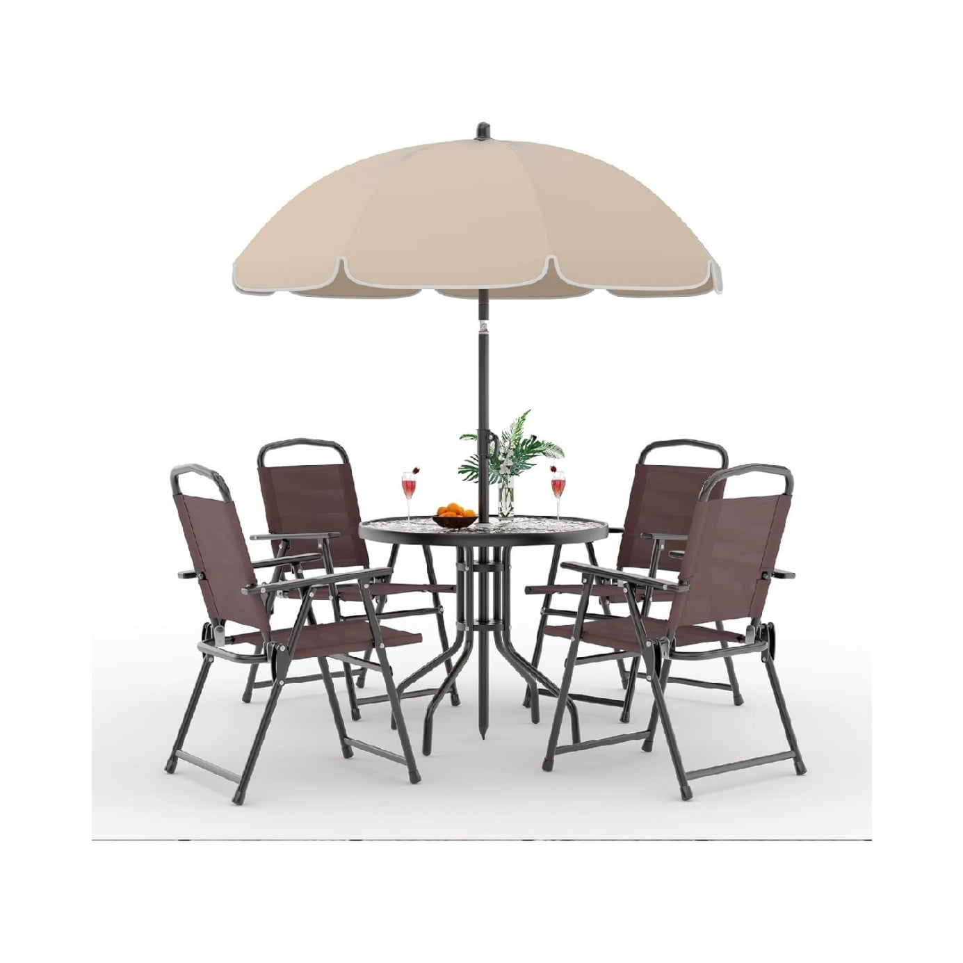 6 Pieces Outdoor Dining Set With Umbrella, Patio Table and 4 Folding ...