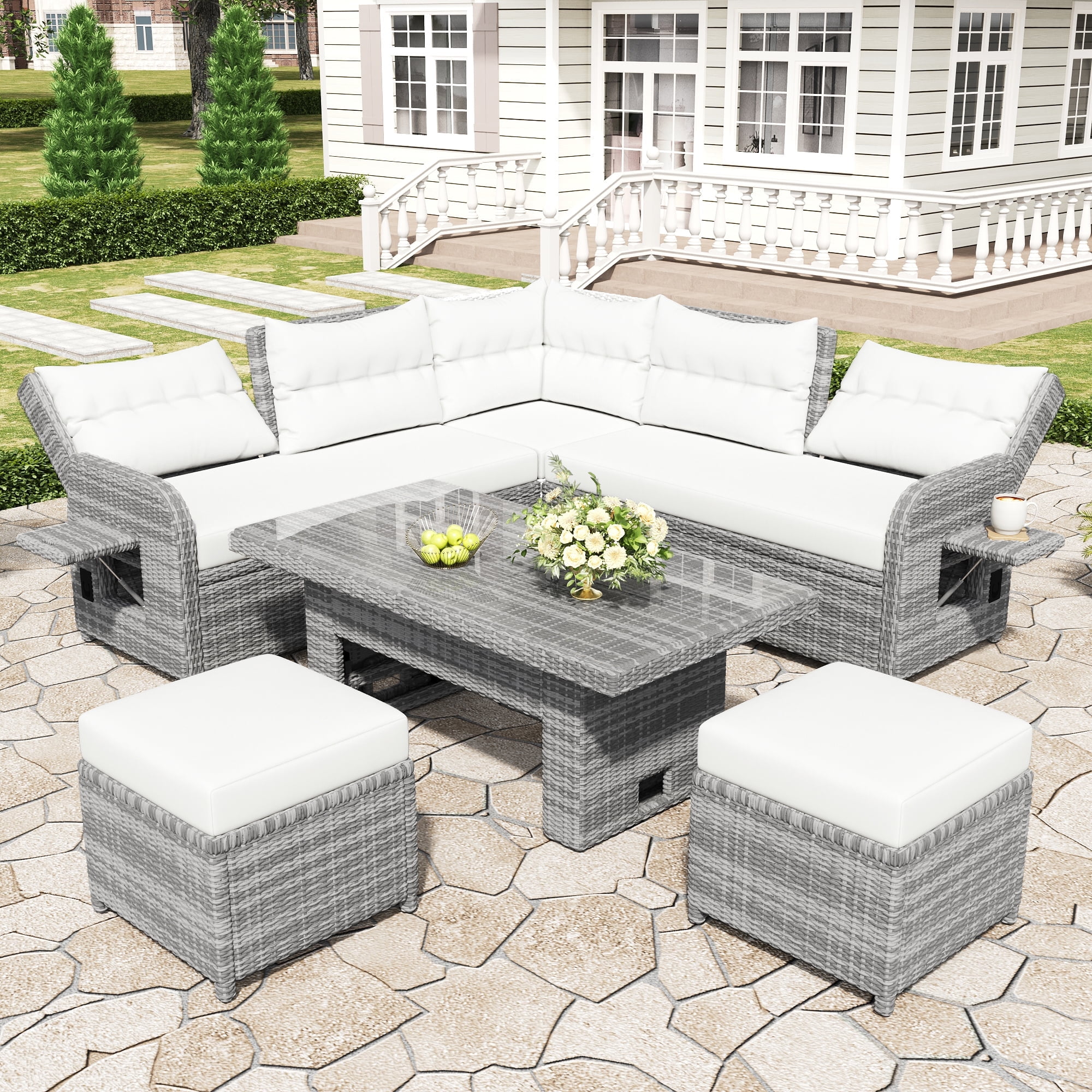 6 Pieces Outdoor Furniture Set Patio Rattan Furniture Set with an ...