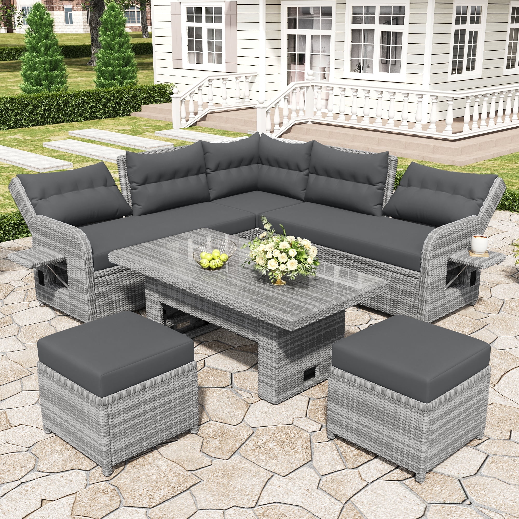 6 Pieces Outdoor Furniture Set Patio Rattan Furniture Set with an ...
