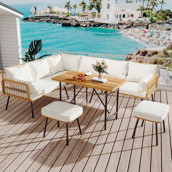 6-Pieces Outdoor Patio Conversation Set, Wicker Furniture Set with ...