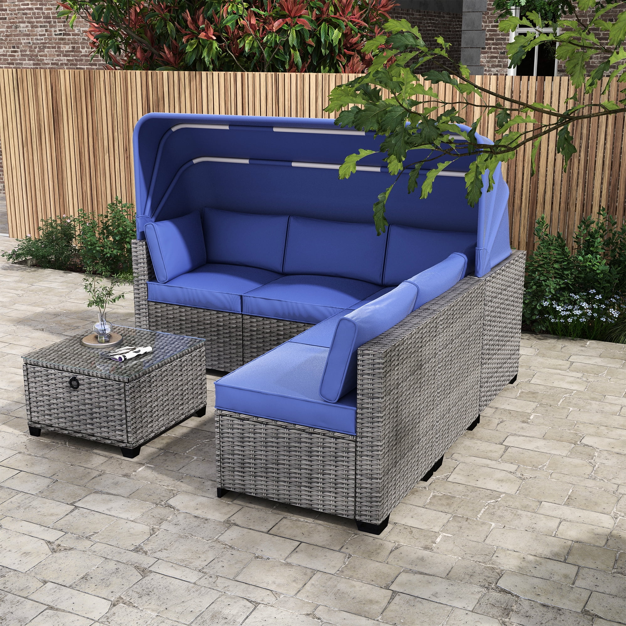 6 Pieces Outdoor Patio , Daybed With Canopy, Adjustable , Chaise Sunbed ...