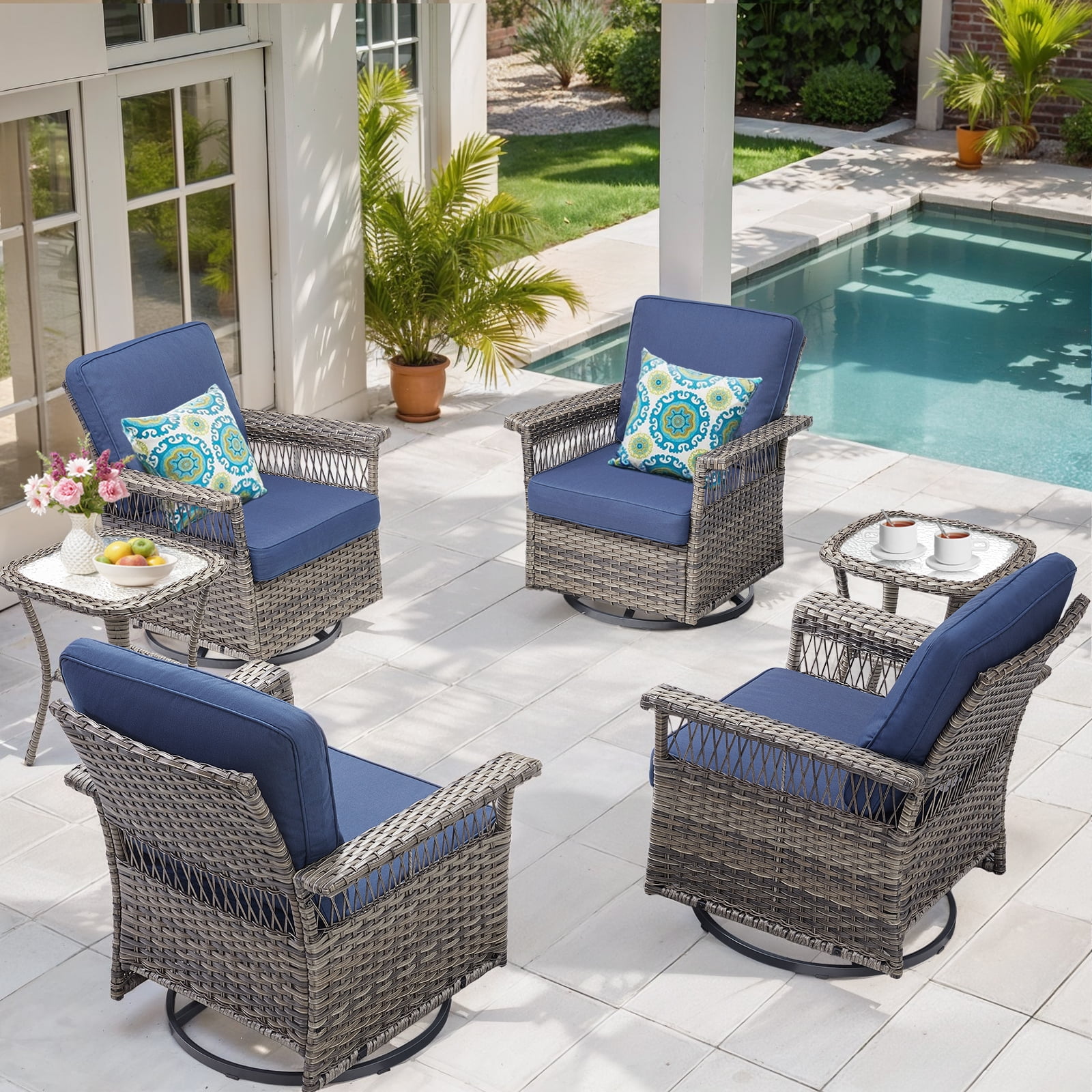 6 Pieces Outdoor Patio Furniture Set, Rattan Wicker Swivel Rocker ...