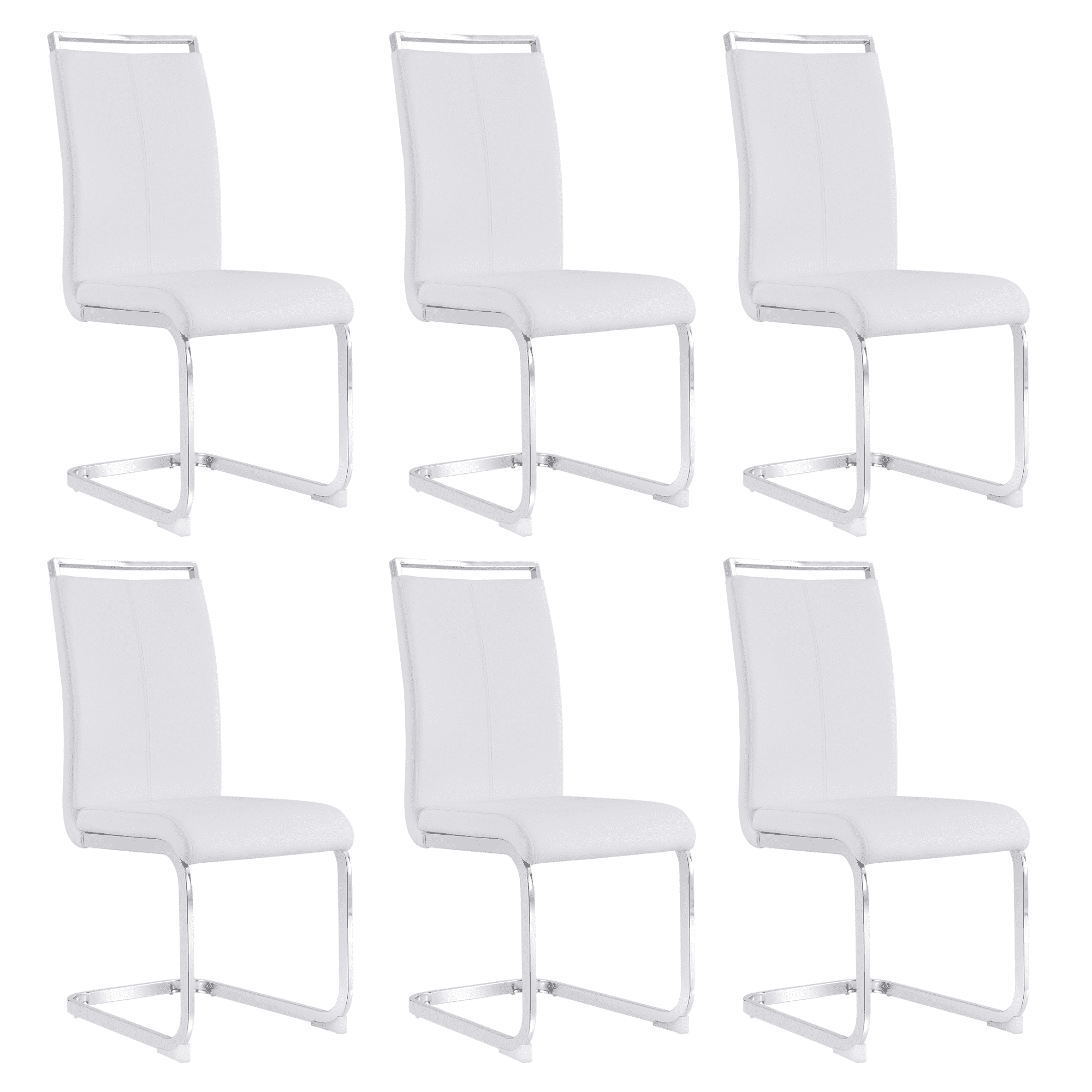 6 Pieces PU Leather Dining Chairs with Metal Legs,JUFU Morden High Back Upholstered Side Chair ...