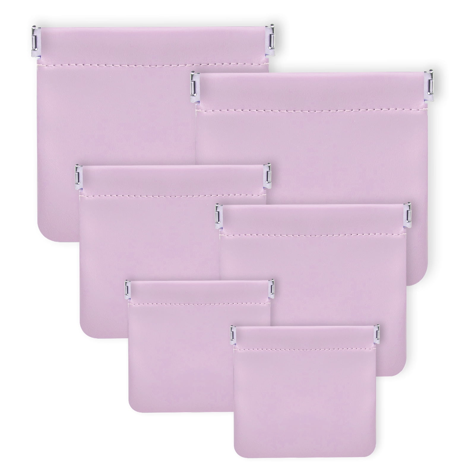 6 Pieces PU Leather Snap Closure Organizer Pouch, 3 Sizes Small Makeup ...