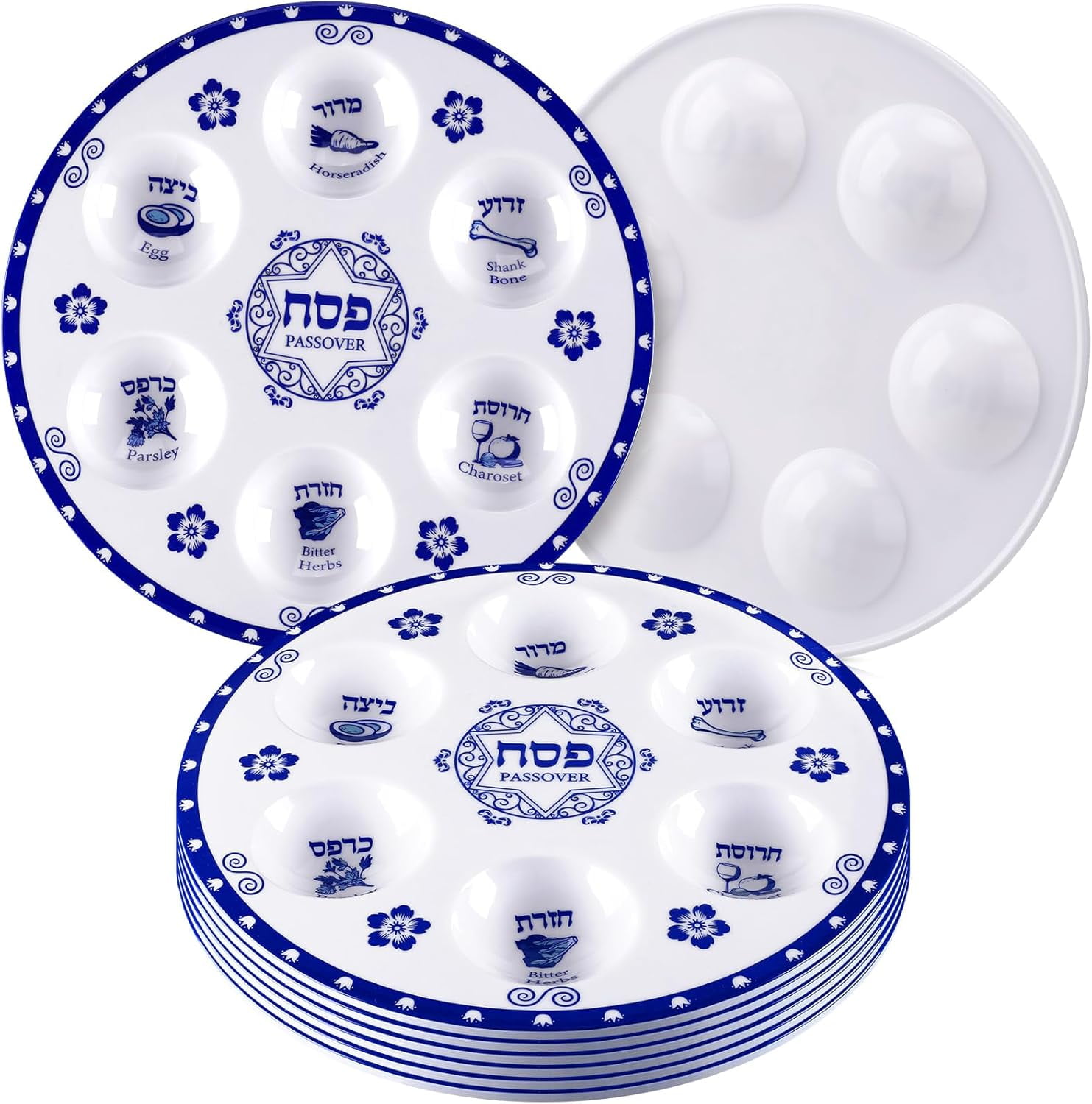 6 Pieces Passover Seder Plates 12 Inch Pesach Plates Set Elegant Blue ...