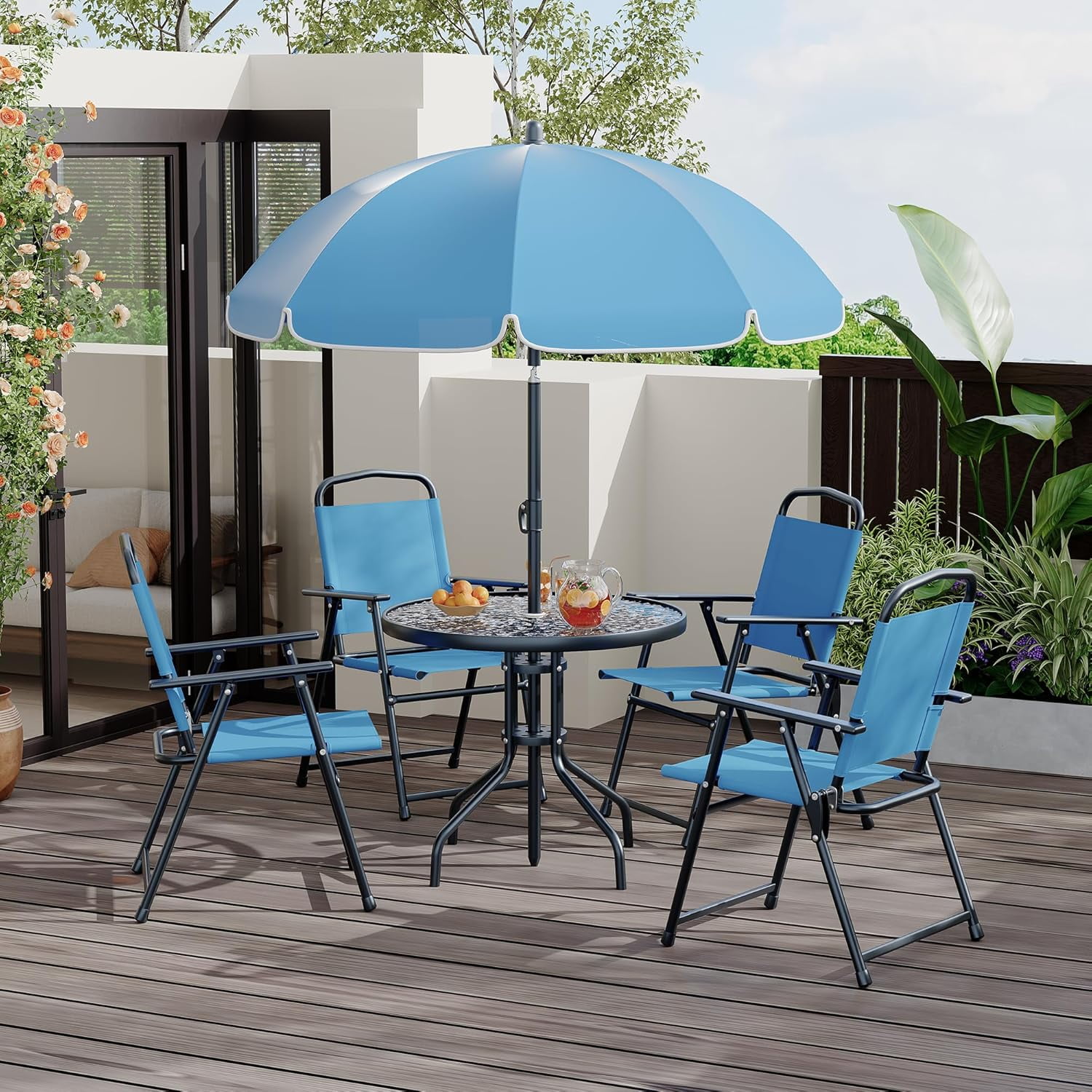 6 Pieces Patio Dining Set All Weather Small Metal Outdoor Table and ...