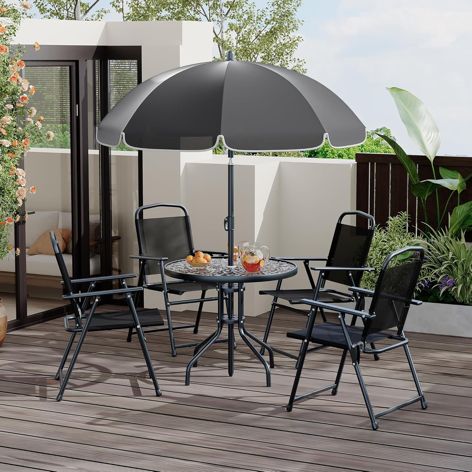 6 Pieces Patio Dining Set All Weather Small Metal Outdoor Table and ...