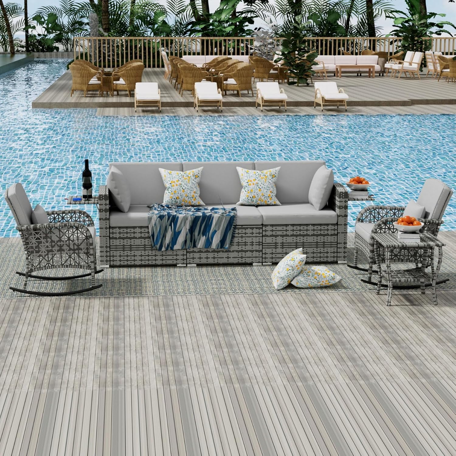 6 Pieces Patio Furniture Set, Outdoor Sectional Sofa Couch, Wicker ...