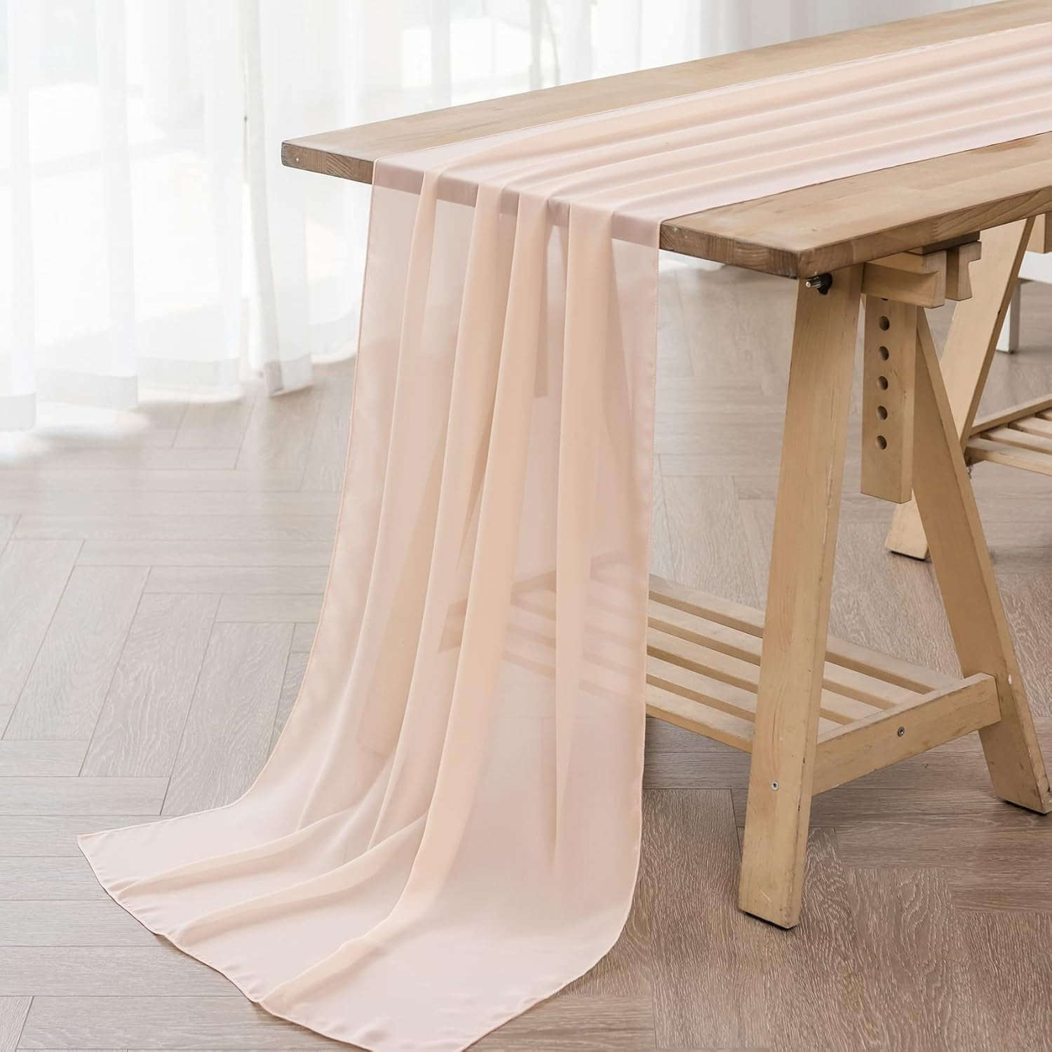 6 Pieces Peach Chiffon Table Runner 12x118 Inches for Wedding Reception ...