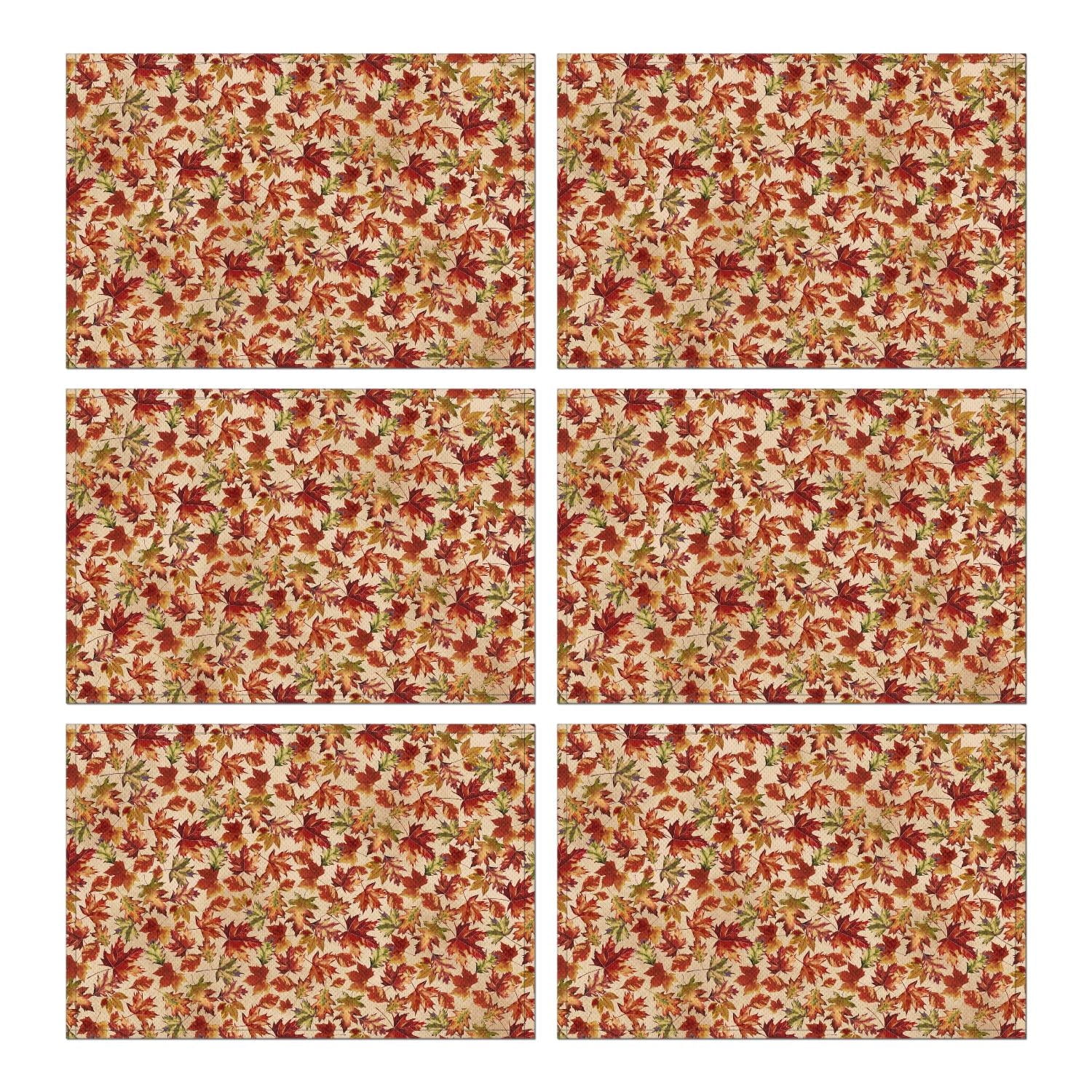 6 Pieces Place Mat Linen Non Slip Table Place Mats Maple Leaf Welcome ...