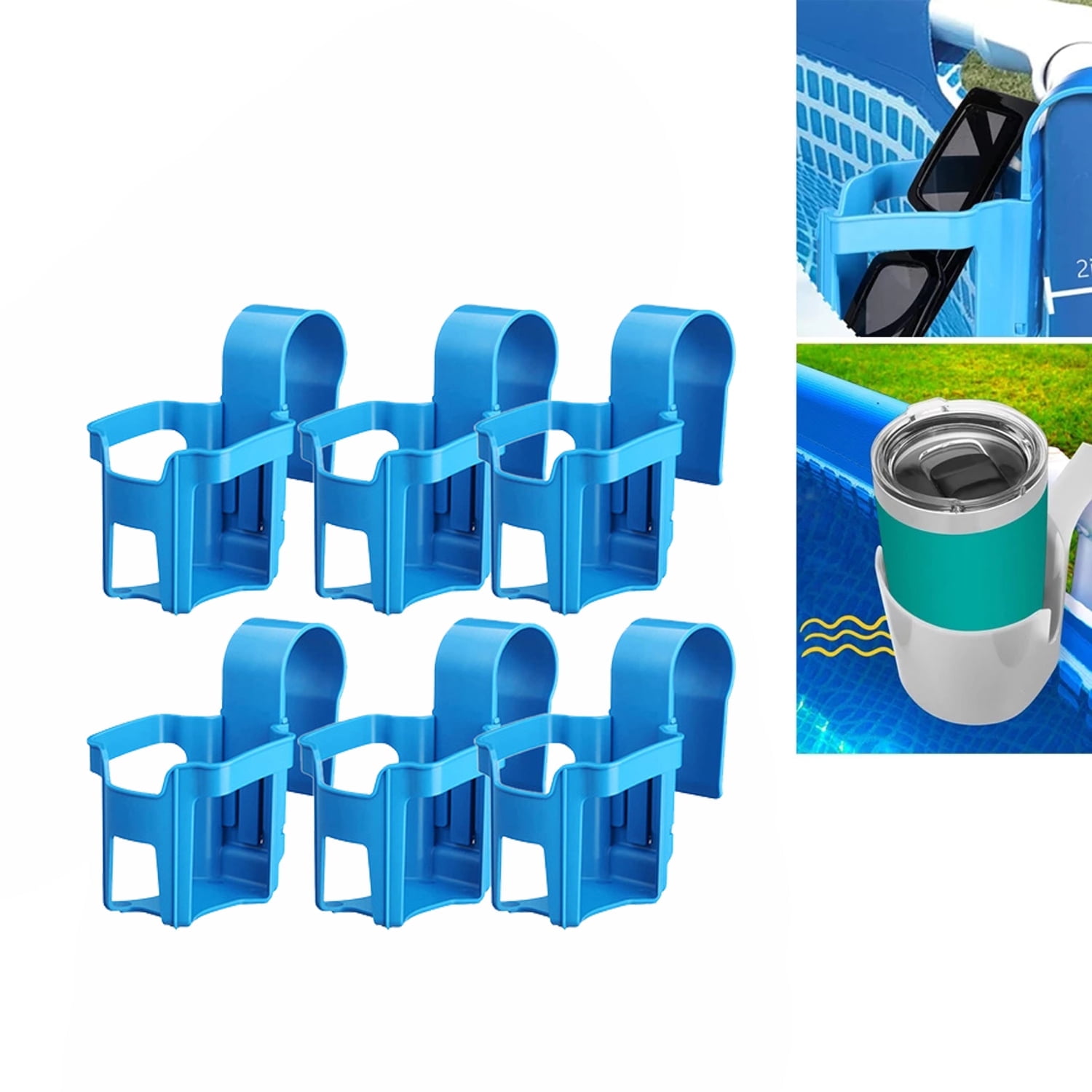 6 Pieces Plastic Hanging Water Cup Holder Side Hook Container Pool ...