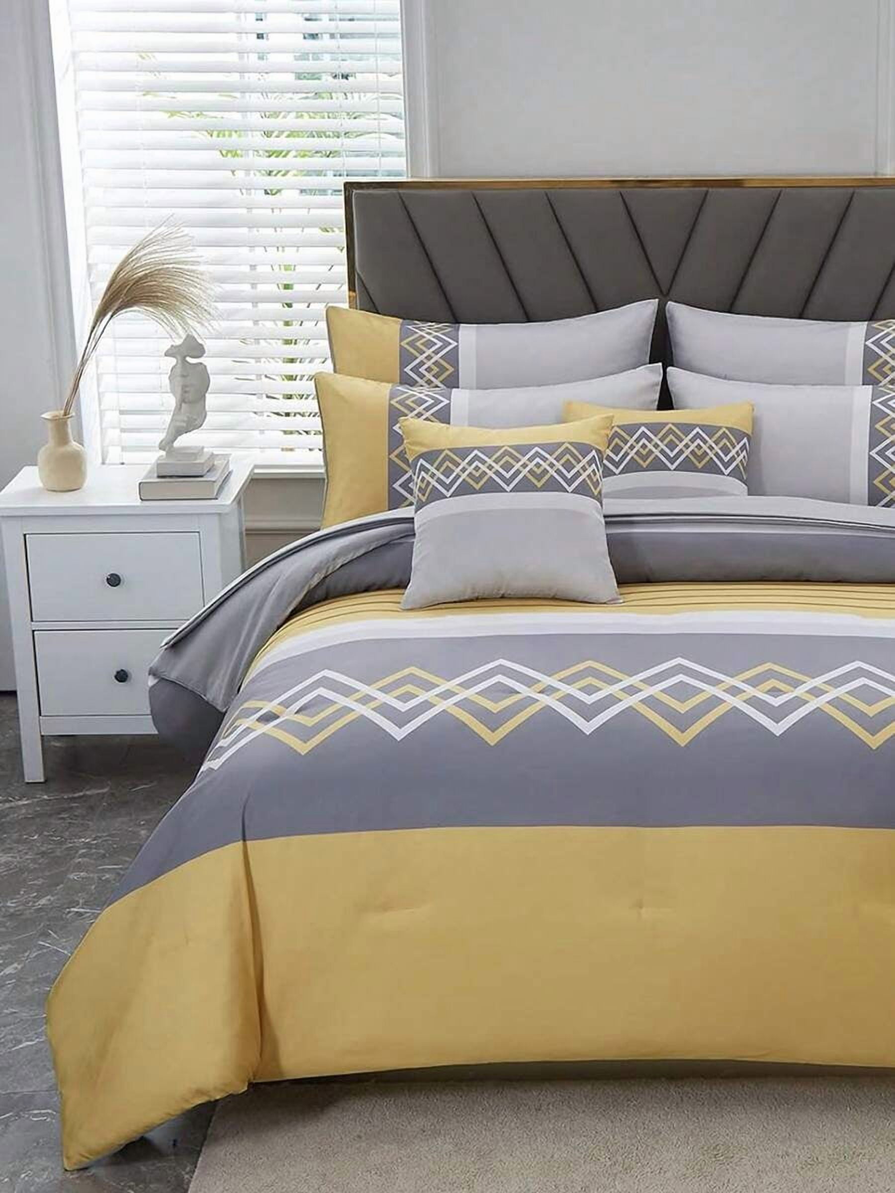 6-Pieces Printed Comforter Set Queen, Creative Wavy Striped Patchwork ...