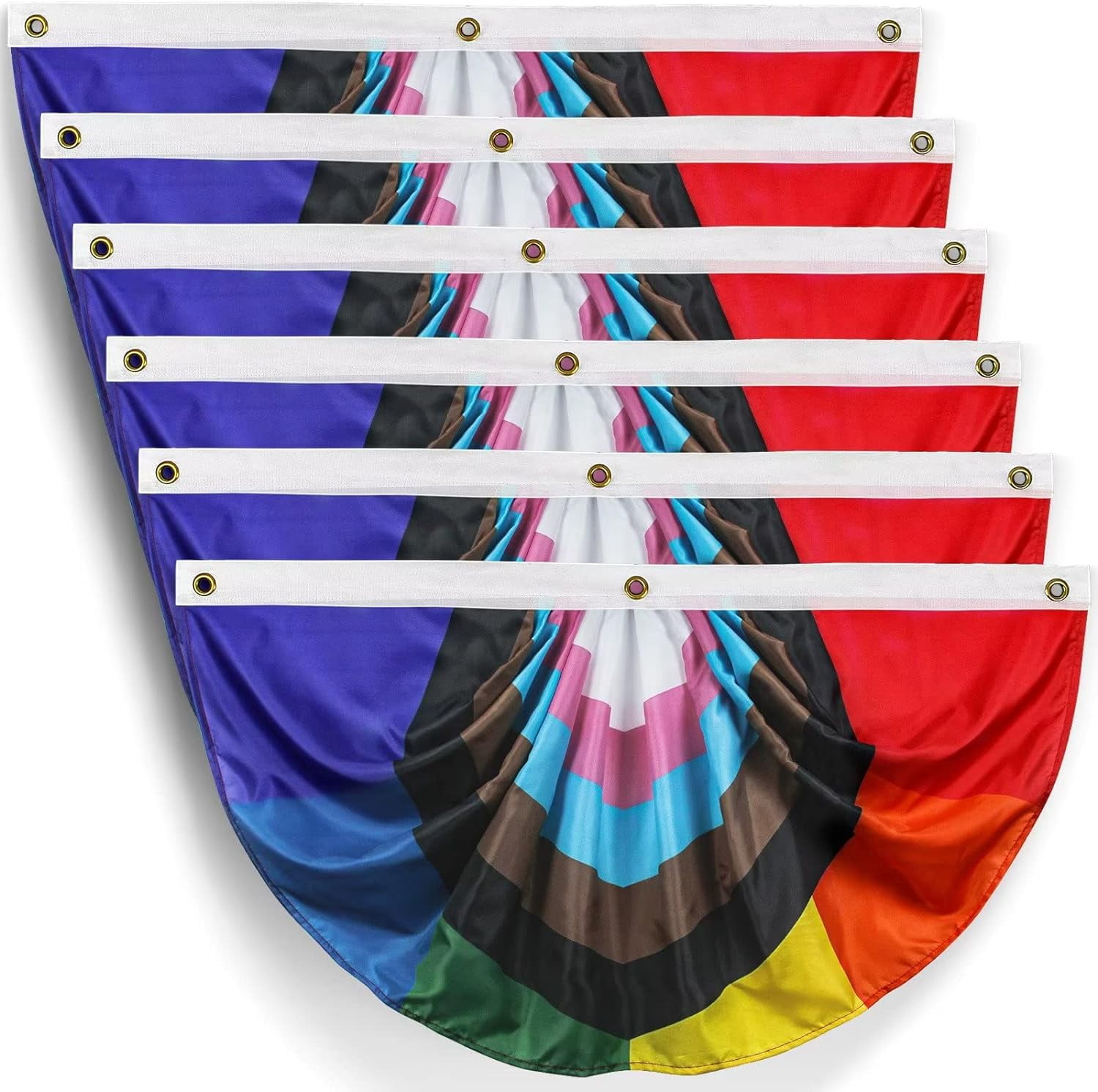 6 Pieces Progress Pride Pleated Fan Flag Rainbow Bunting 1.5x3 Ft Gay ...