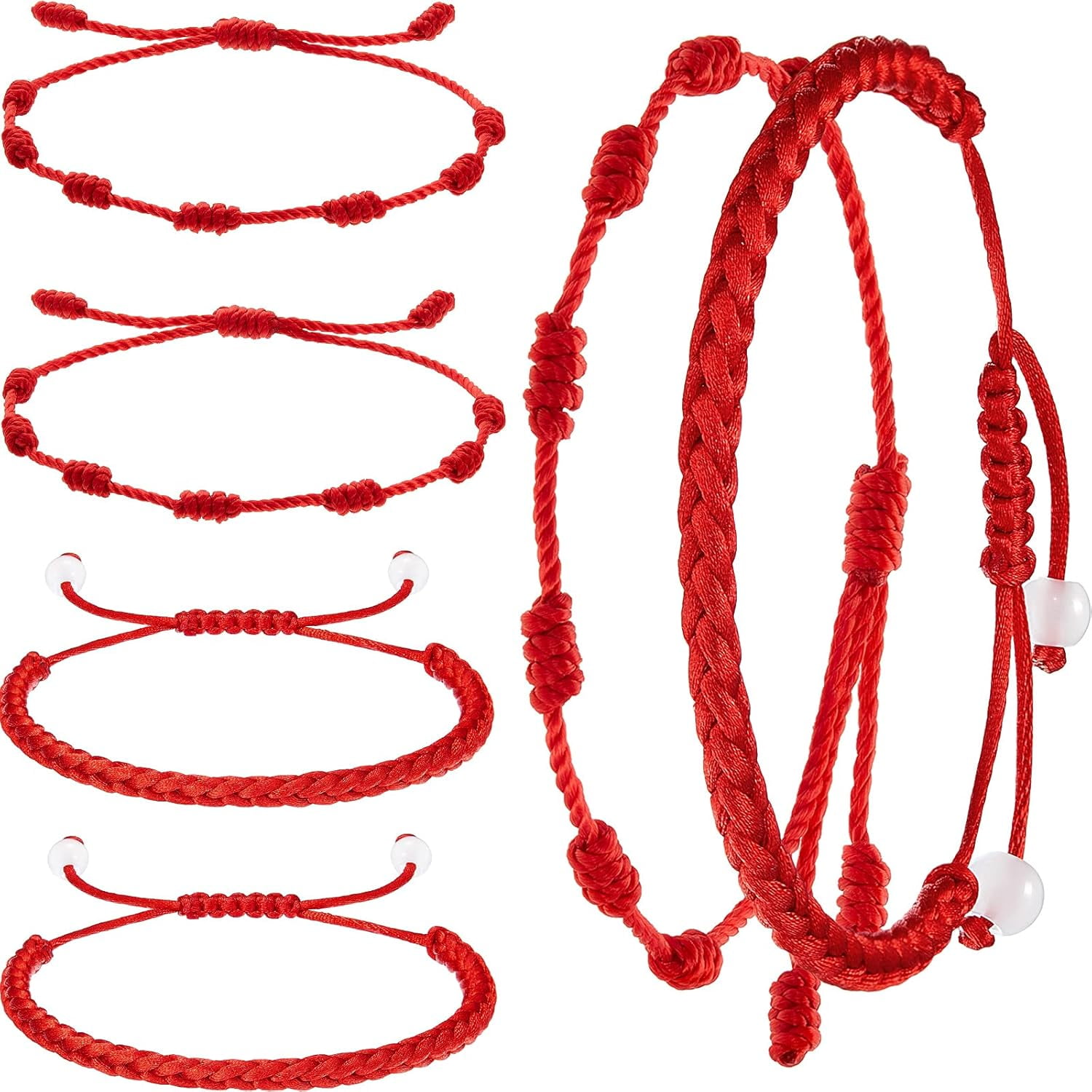 6 Pieces Red String Bracelets Red Cord Bracelet Adjustable Knot String ...