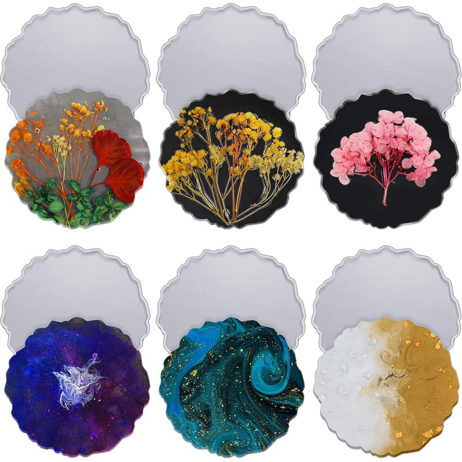 6 Pieces Resin Coaster Large Silicone Mold Irregular Wave Shape Mold ...