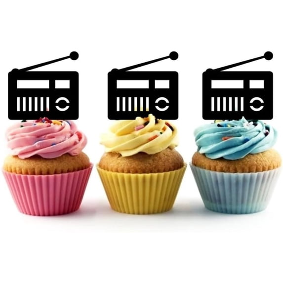 6 Pieces Retro Radio Silhouette Acrylic Cupcake Toppers, Black Vintage ...