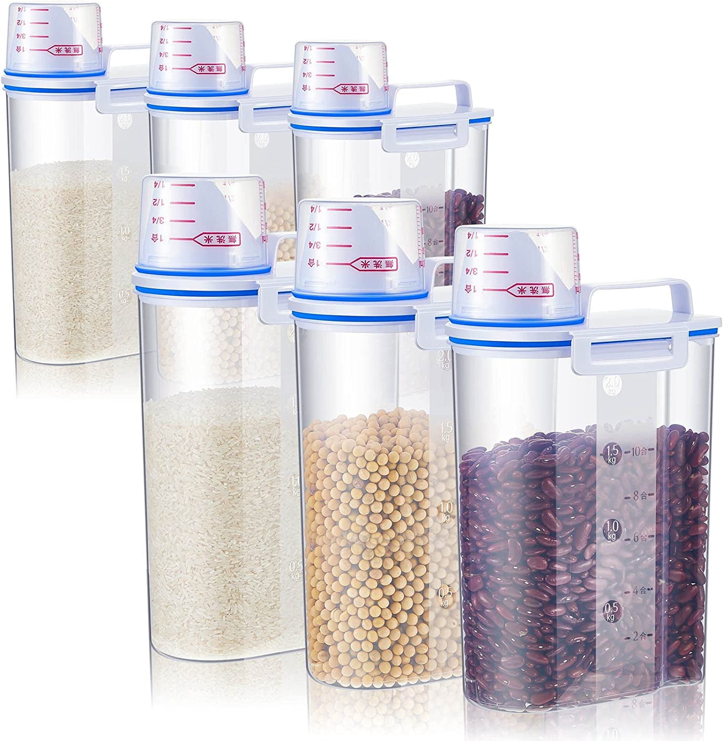 6 Pieces Rice Storage Barrel Rice Cereal Containers Dispenser Clear ...