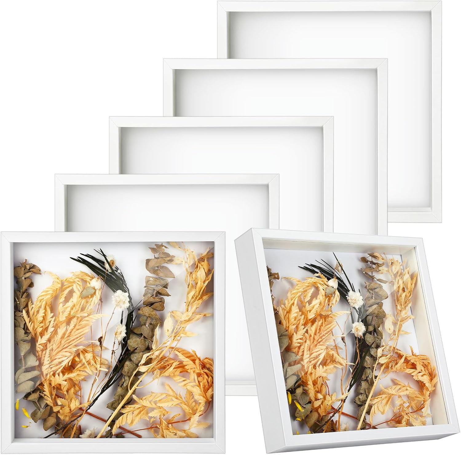 6 Pieces Shadow Box Picture Frame Square Shadow Boxes Display Cases for Sports Memorabilia ...