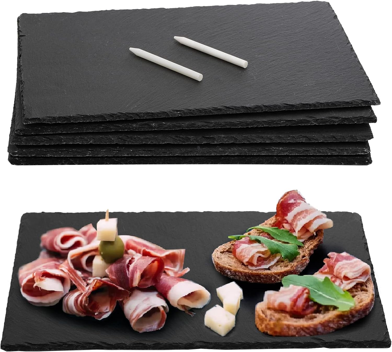 6 Pieces Slate Cheese Board, 12" x 8" Black Charcuterie Boards Natural ...