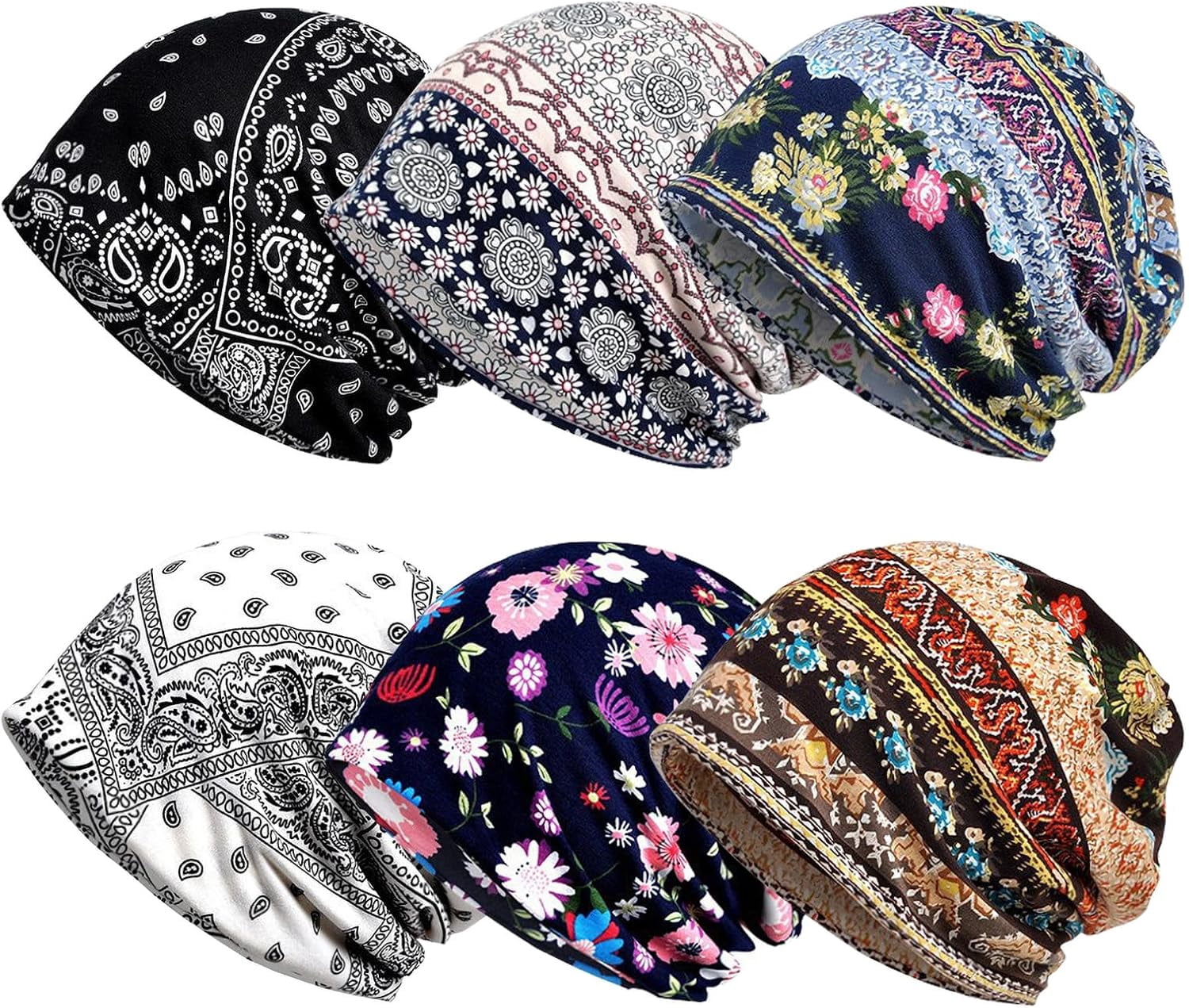 6 Pieces Slouchy Chemo Hat Stretchy Turban Beanie,Pre Tied Head Scarf ...