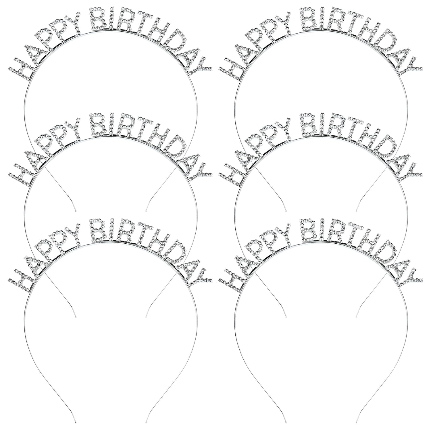 6 Pieces Sparkling Sliver Metal Rhinestone Happy Birthday Headbands ...