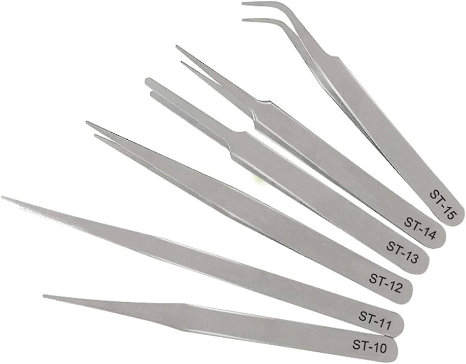 6 Pieces Stainless Steel Anti-Static Tweezers Set Curved Steel Anti ...
