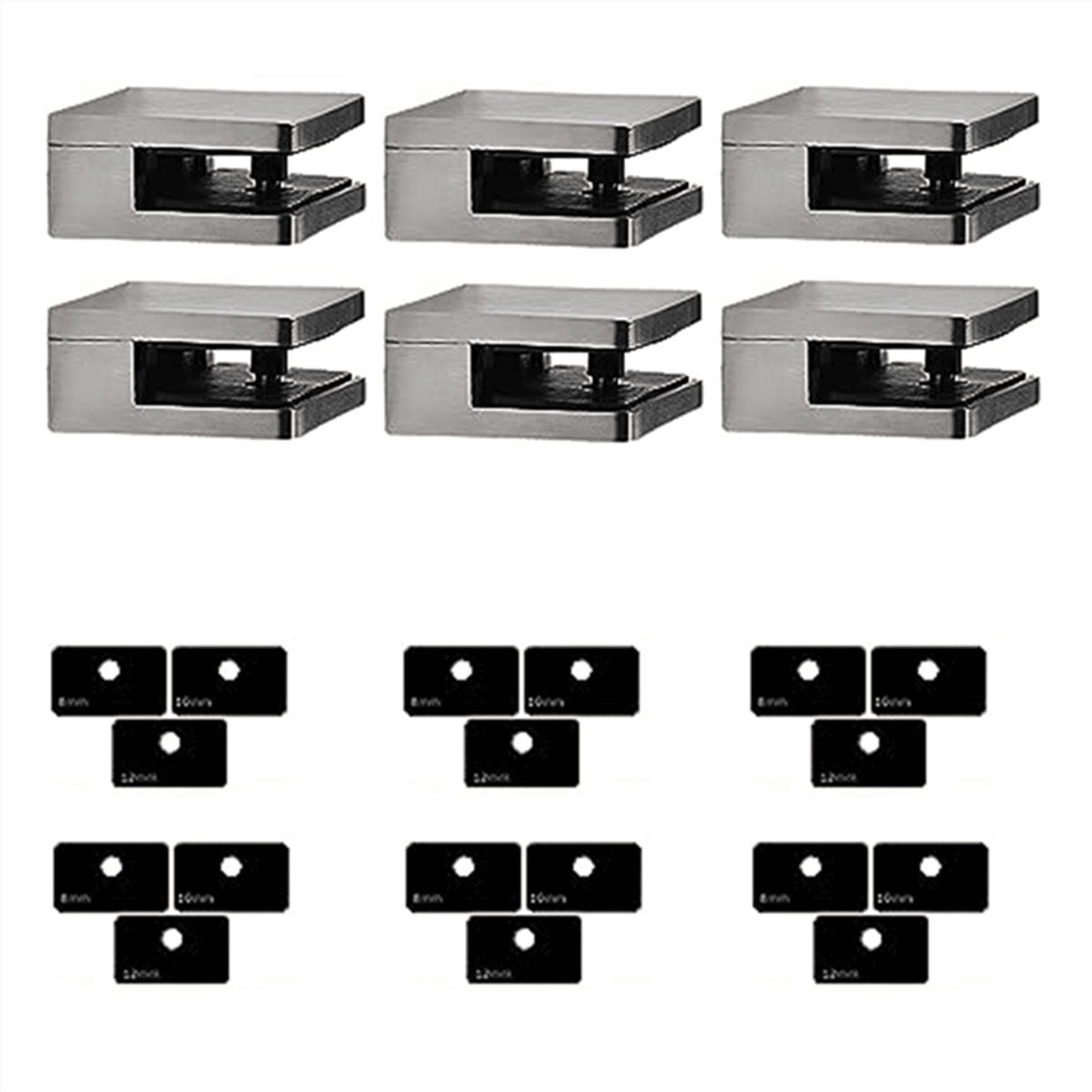 6 Pieces Stainless Steel Glass Clips, Adjustable Glass Shelf Brackets ...