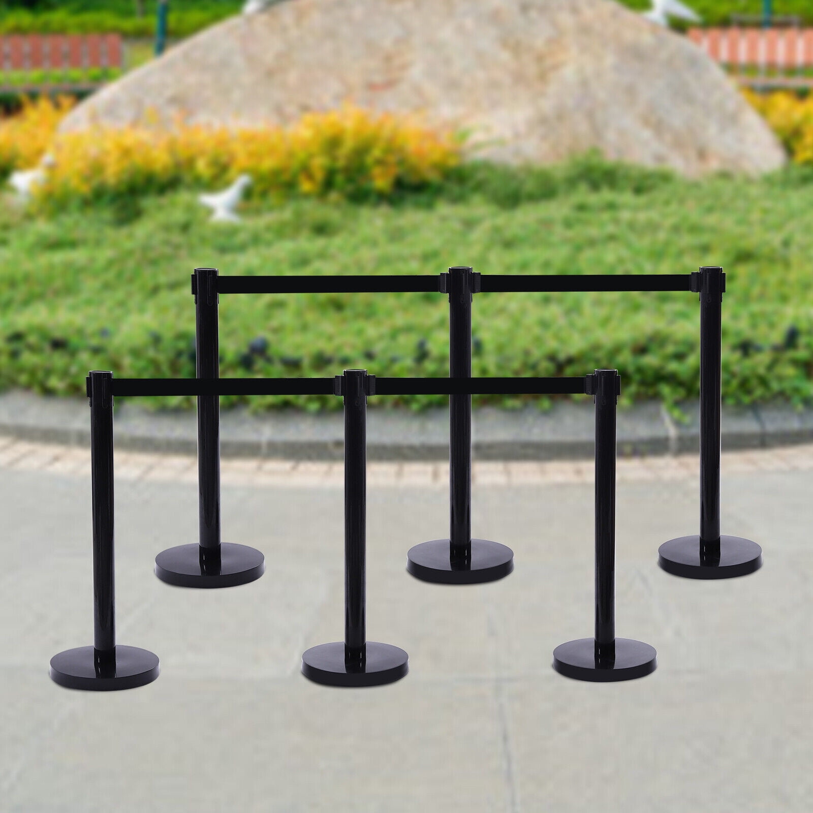 Black 6PCS Crowd Control Stanchion Posts Queue Line Barrier Retractable ...