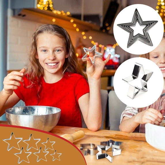 6 Pieces Star Cookie Cutters Set - Stainless Steel Five-Pointed Shaped ...