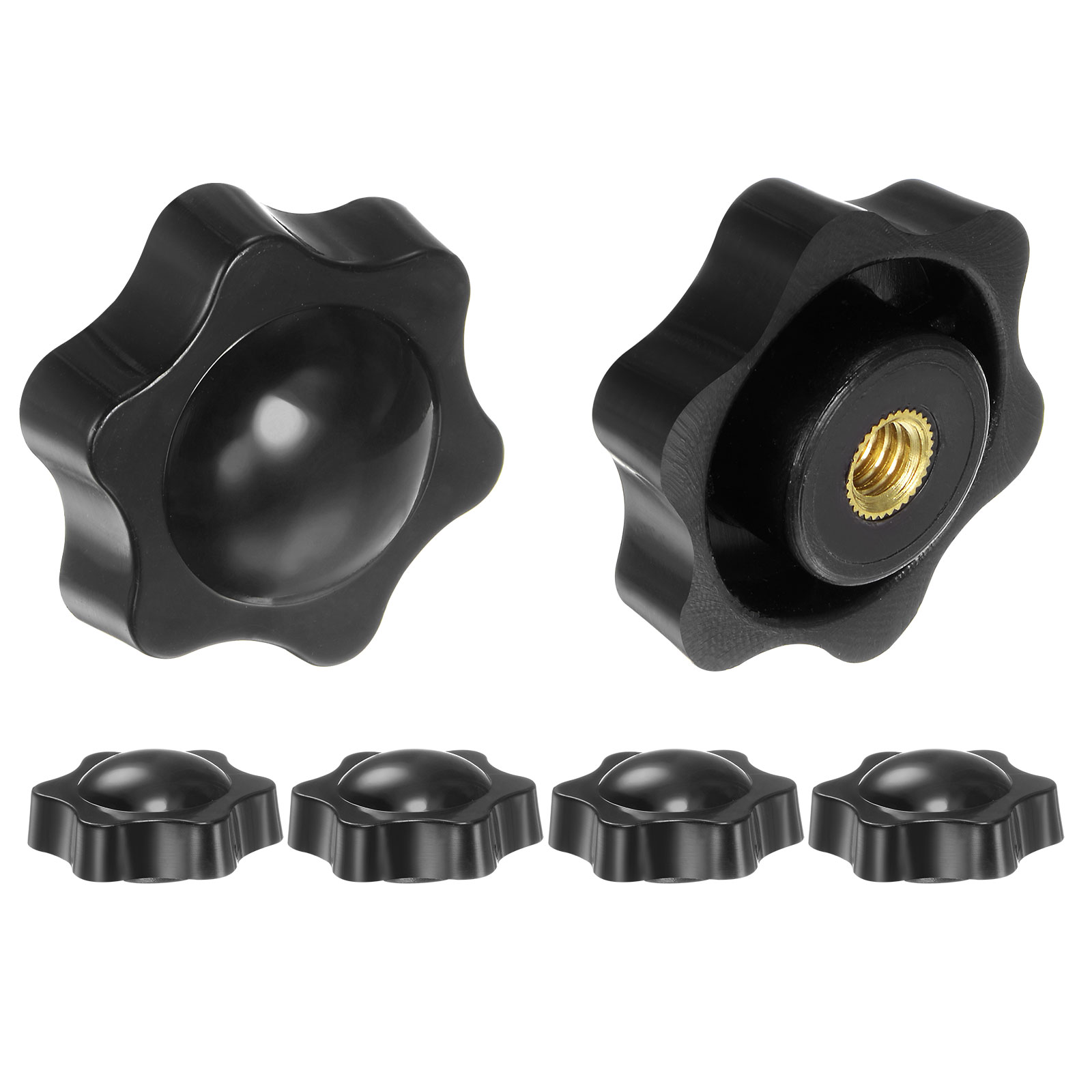 6 Pieces Star Knobs 1/4-20 Thread 38mm 6-Point Head Brass Insert Non-Through Hole Threaded Hand ...