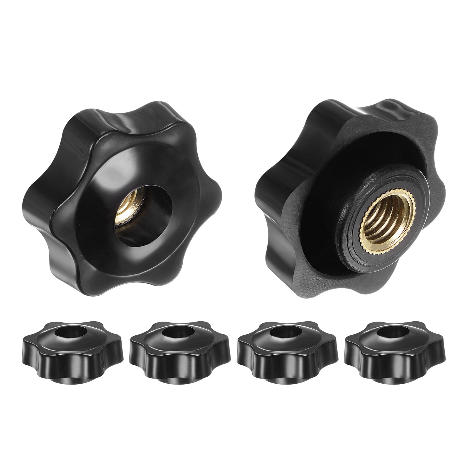 6 Pieces Star Knobs M10 Thread 38mm 6-Point Head Brass Insert Through ...