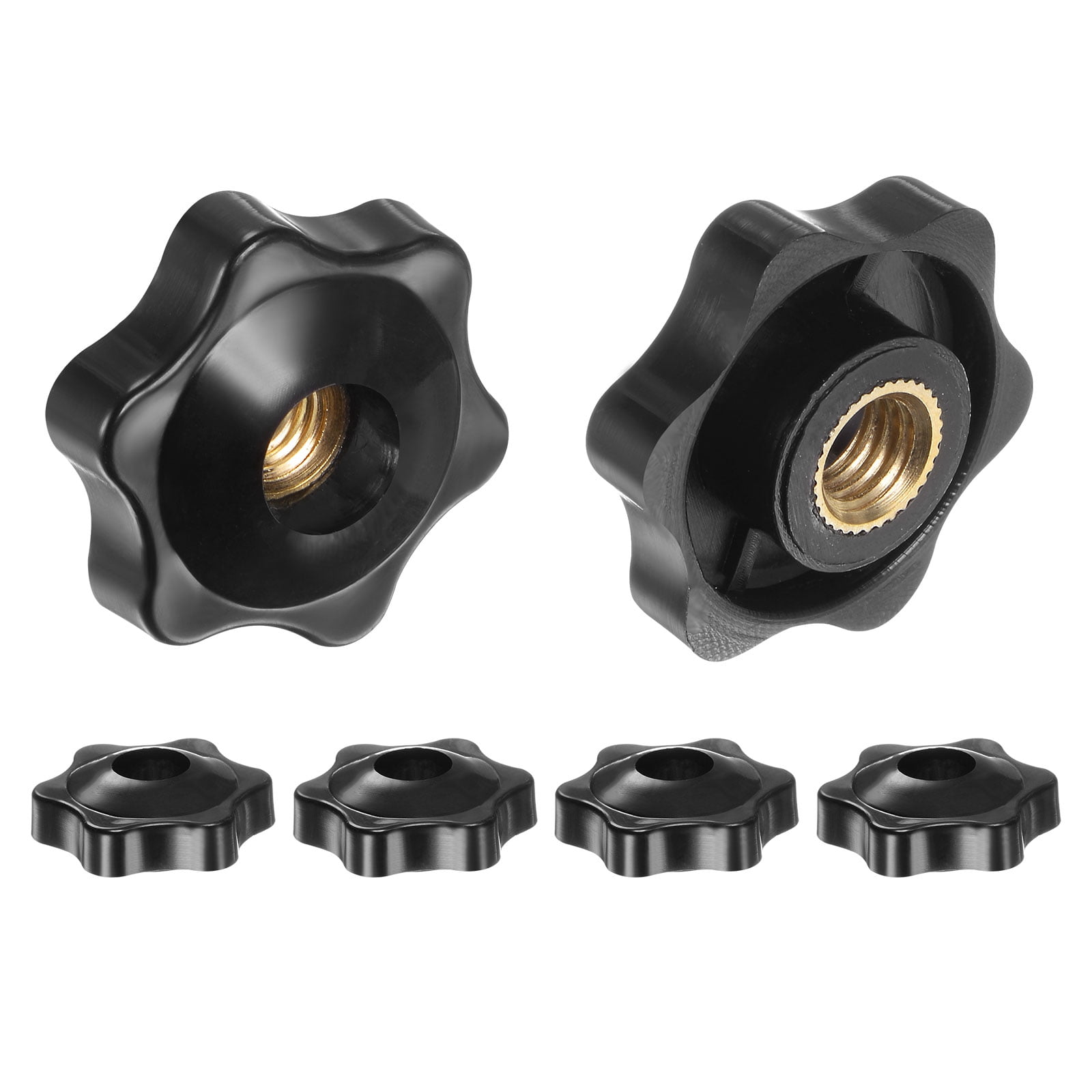 6 Pieces Star Knobs M8 Thread 32mm 6-Point Head Brass Insert Through ...