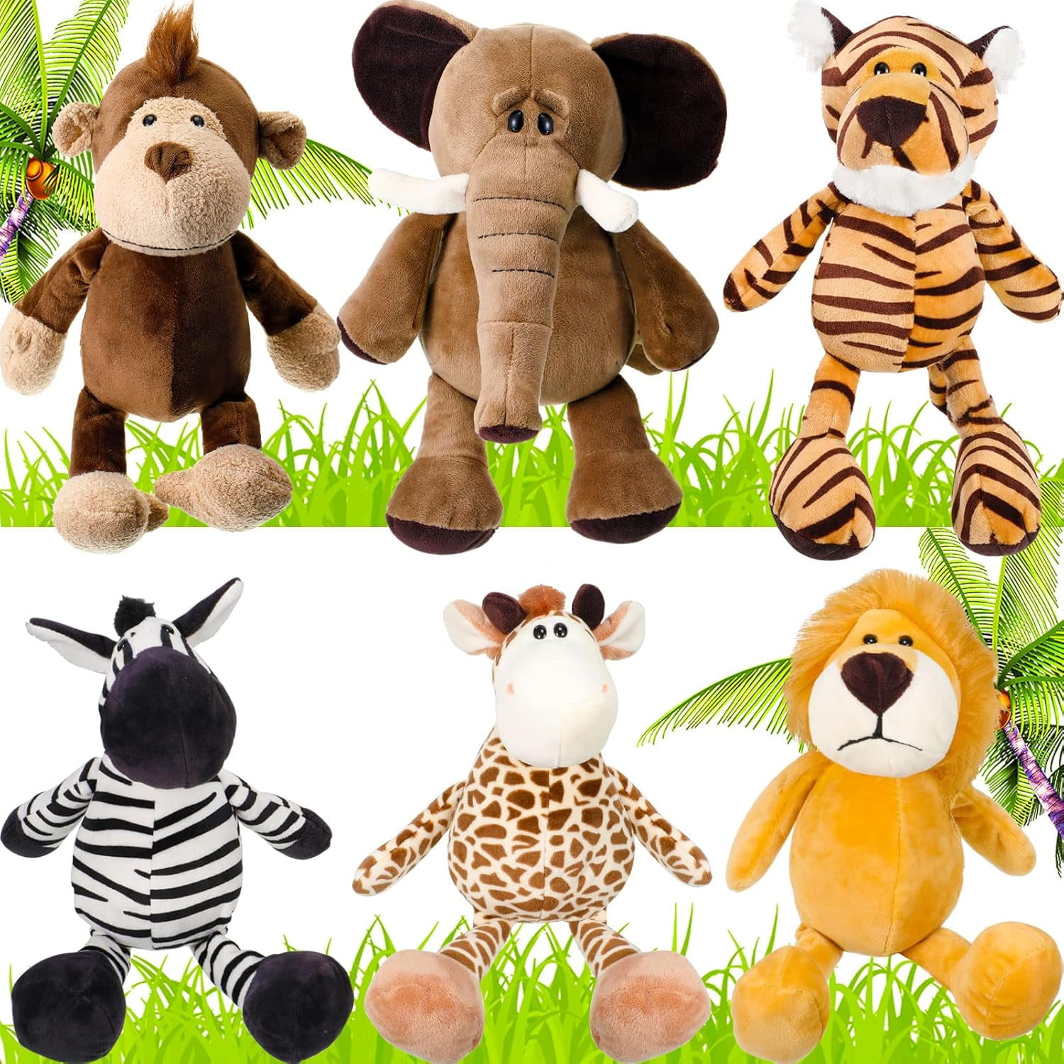 6 Pieces Stuffed Animals Plush Jungle Animal Toys Set for Boys Girls ...