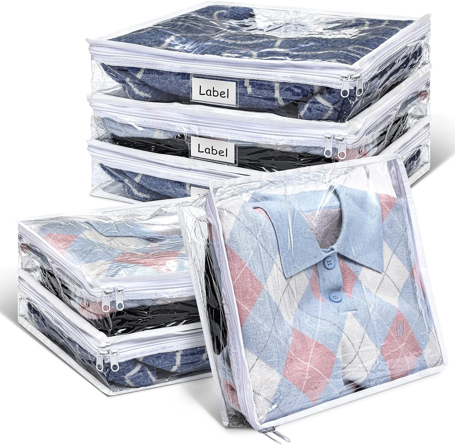 6 Pieces Sweater Storage Bags Plastic Clear PVC Clothes Storage Bags ...