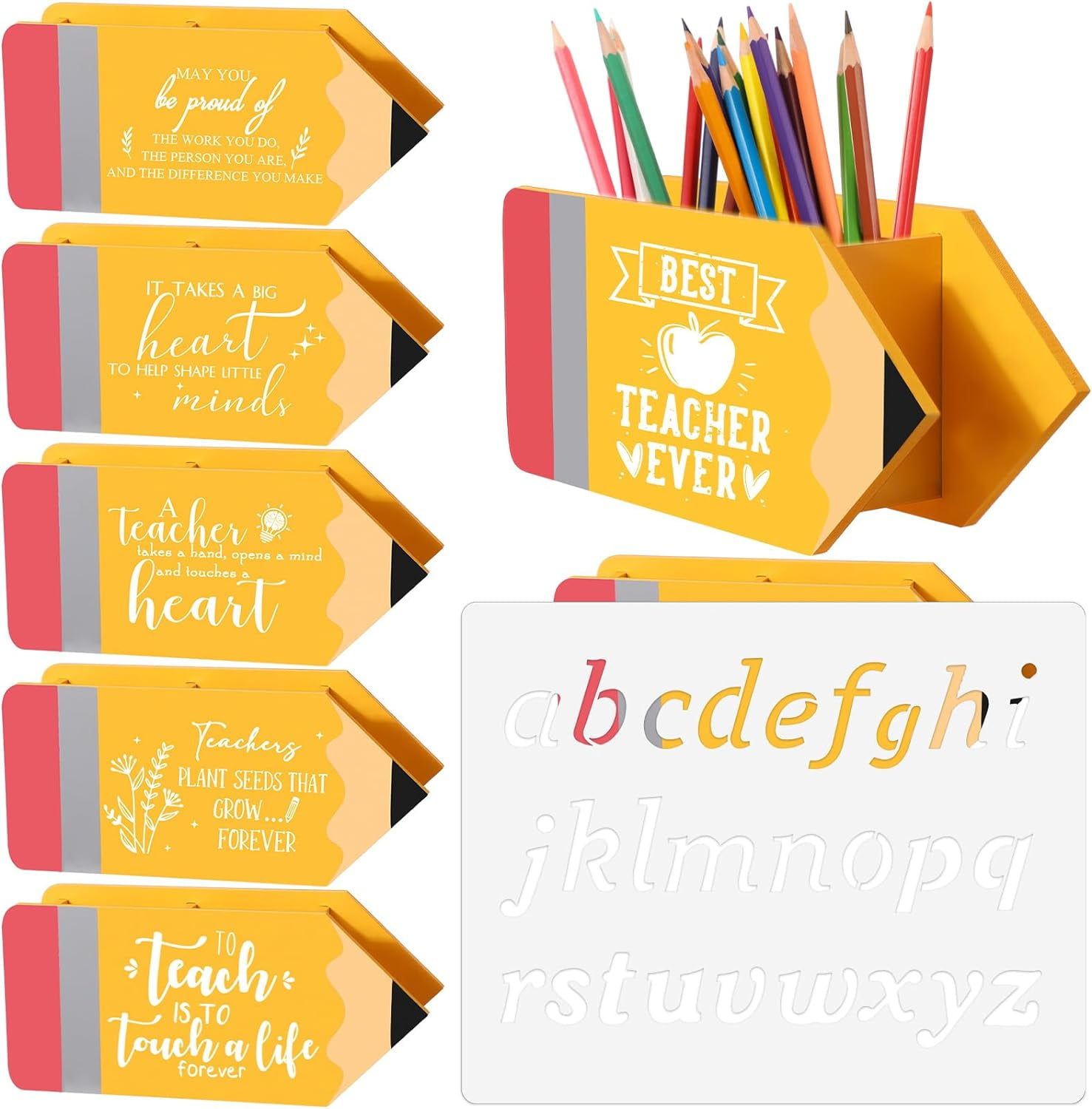 6 Pieces Teacher Appreciation Gifts Bulk Wooden Pencil Shaped Cup ...