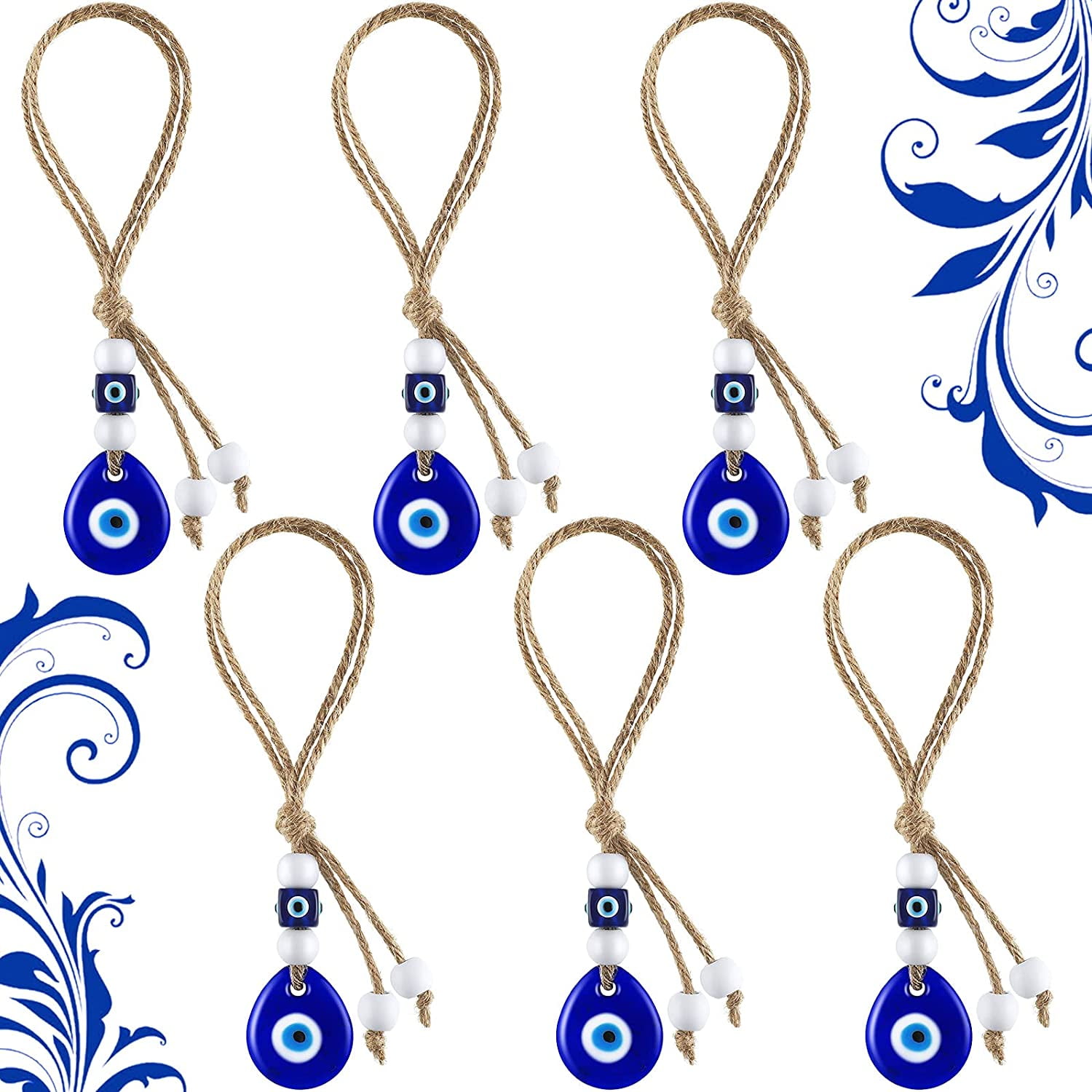 6 Pieces Turkish Blue Evil Eye Beads Charms Glass Evil Eye Pendants ...