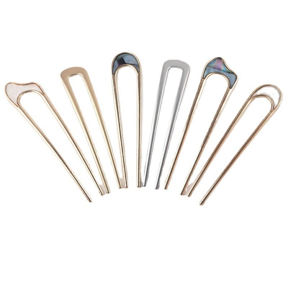 6 Pieces U-Shaped Hairpin, Happon Metal Hair Pin Fork Sticks 2 Prongs ...