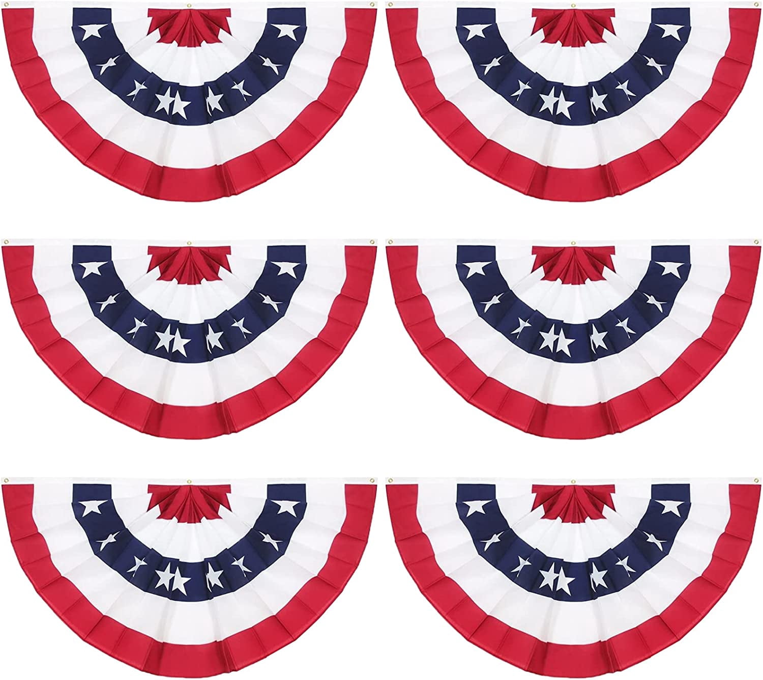 6 Pieces USA Pleated Fan Flag, 1.5x3 ft American US Bunting Flag ...