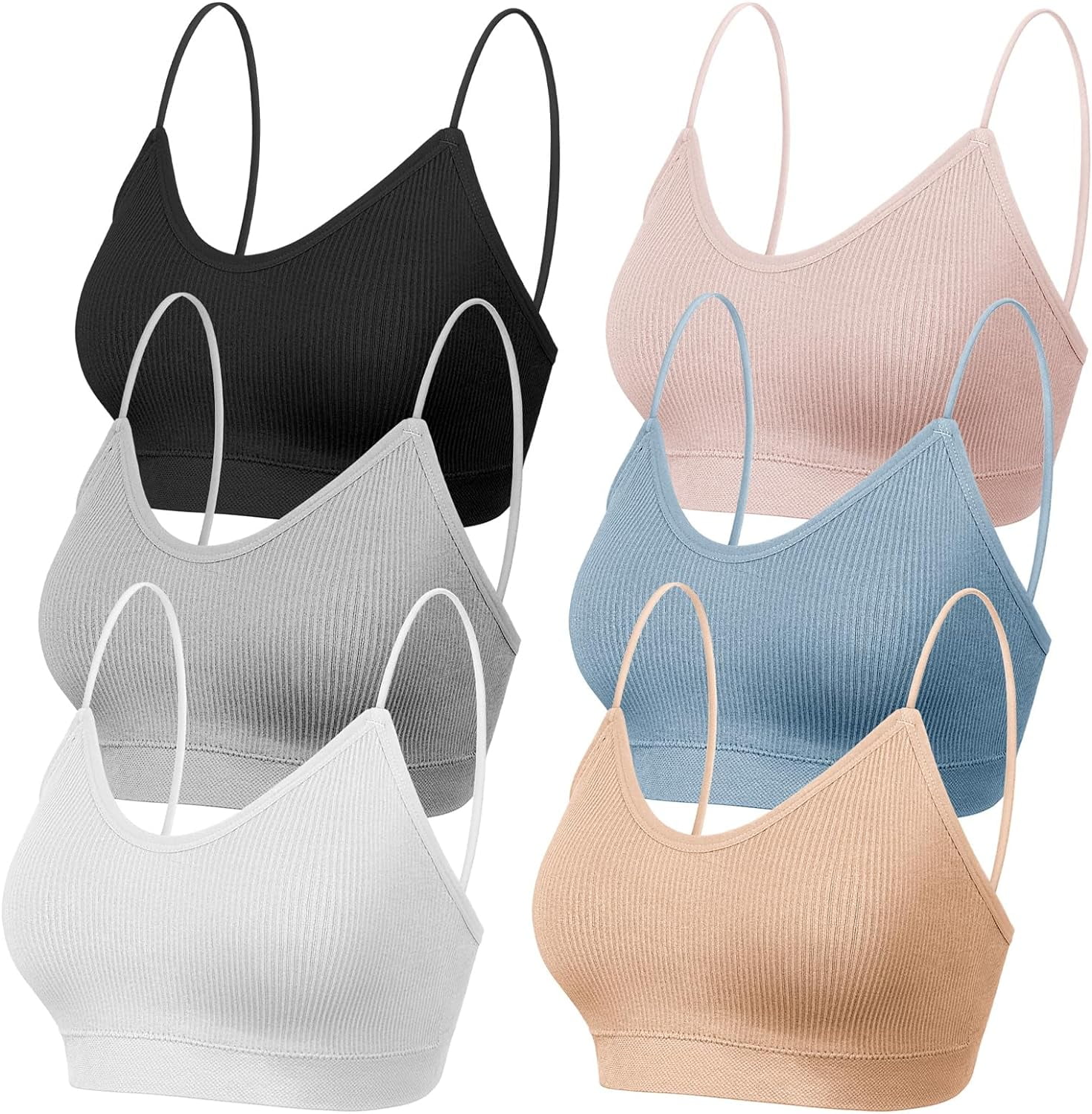 6 Pieces V Neck Padded Sprot Bra for Women Pack, Cami Bando Bra ...