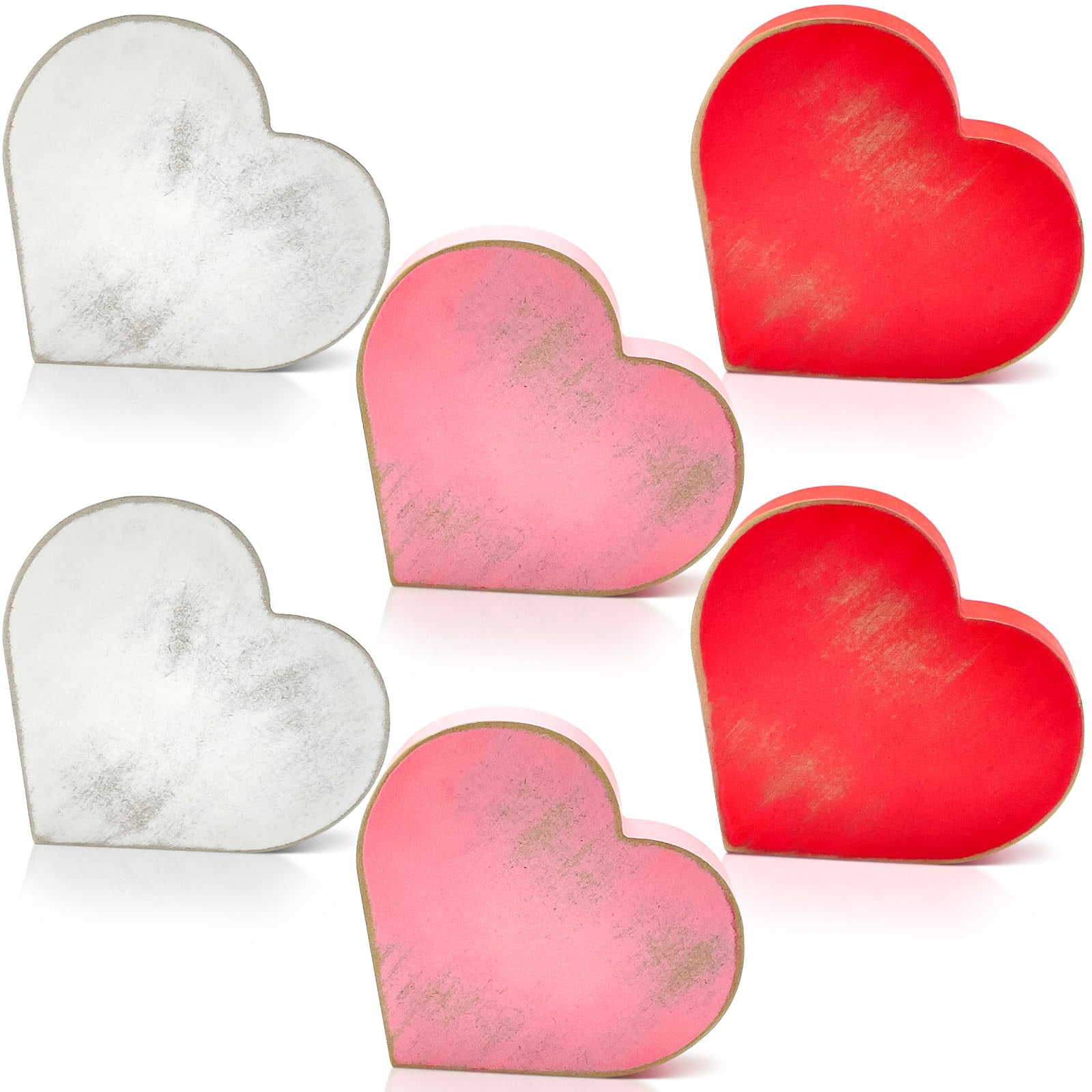 6 Pieces Valentines Rustic Hearts Table Wooden Signs Valentines Heart ...