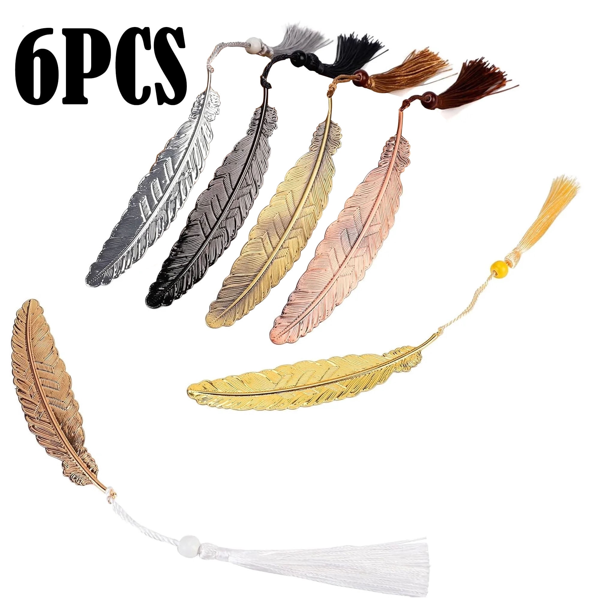 6 Pieces Vintage Metal Feather Bookmarks with Tassels and Beaded for ...