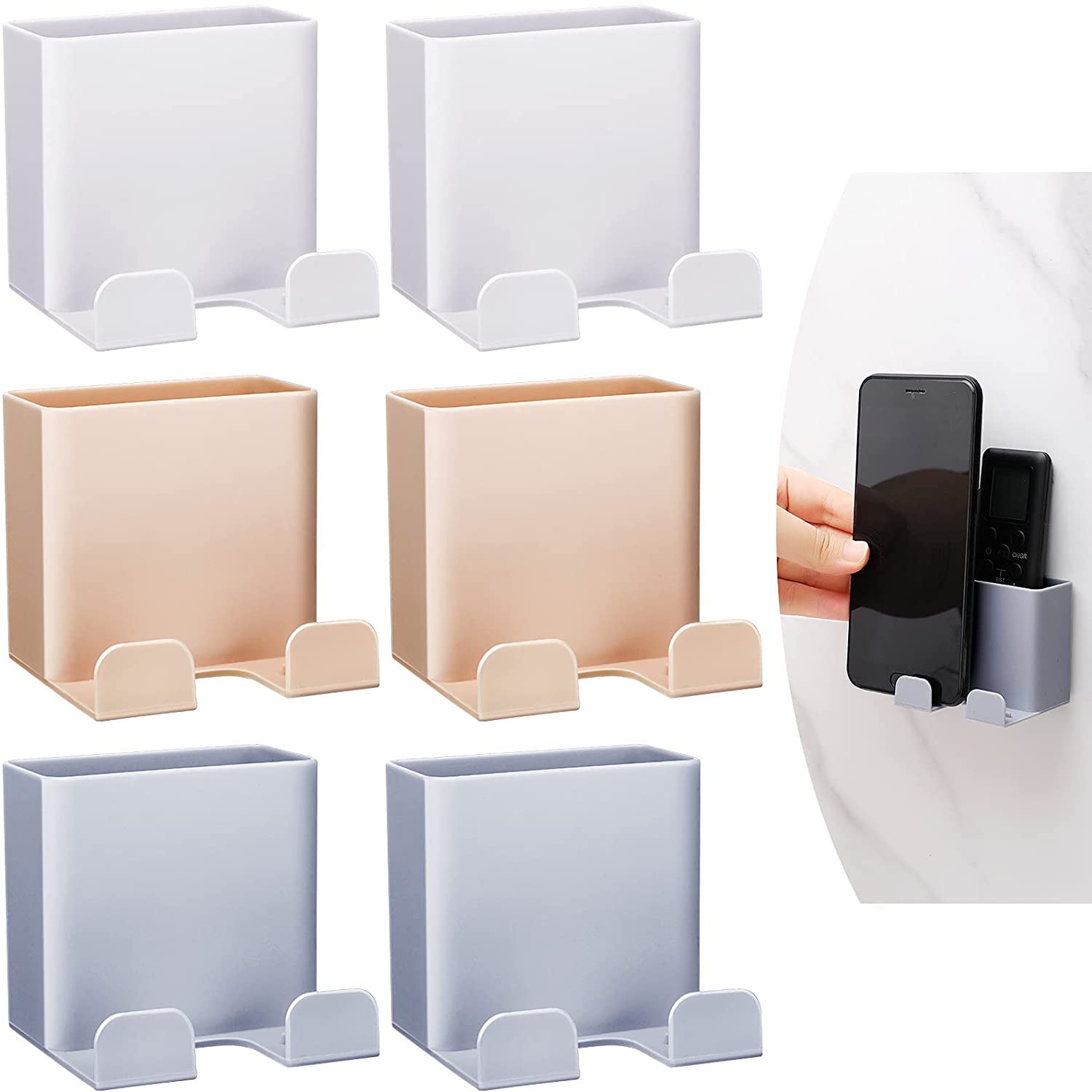 6 Pieces Wall Mount Phone Holder Self-Adhesive Wall Beside Organizer ...
