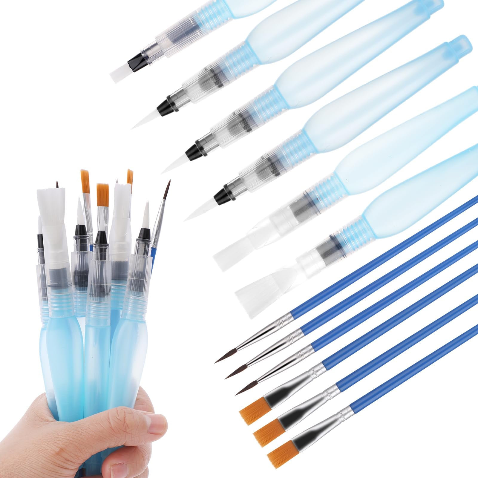 6 Pieces Watercolour Brush Pens and 6 Pieces Paint Brush Set ...